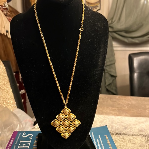 Jewelry | Vintage 197s Mcm Diamond Shape Pendant On Gold Tone Rope ...